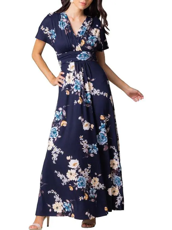 KIYONNA Vienna V-neck Maxi Dress - Navy Floral Print