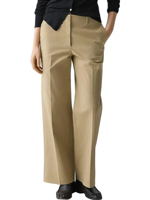 Theory Stretch Cotton Wide-leg Pants - Dark Almond