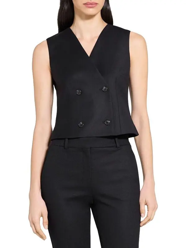 Theory Double-breasted Virgin Wool Vest - Black