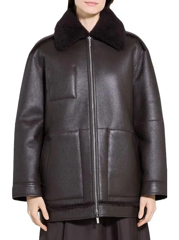 Theory Genuine Shearling Reversible Coat - Cacao