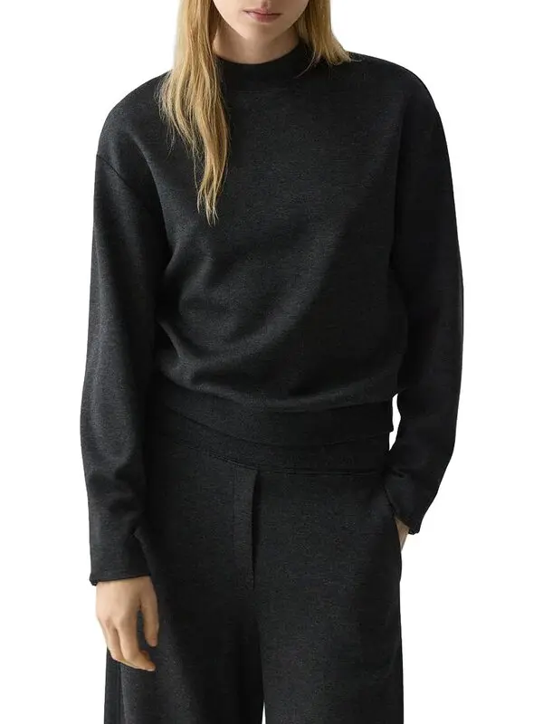 Theory Mock Neck Mélange Knit Sweatshirt - Charcoal Melange