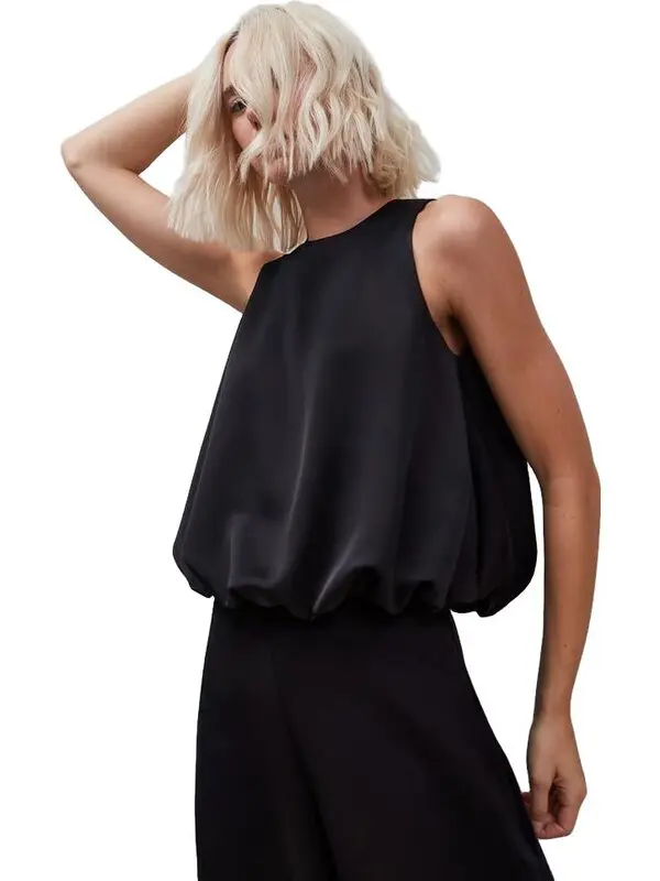 RO&ZO Sleeveless Bubble Hem Blouse - Black