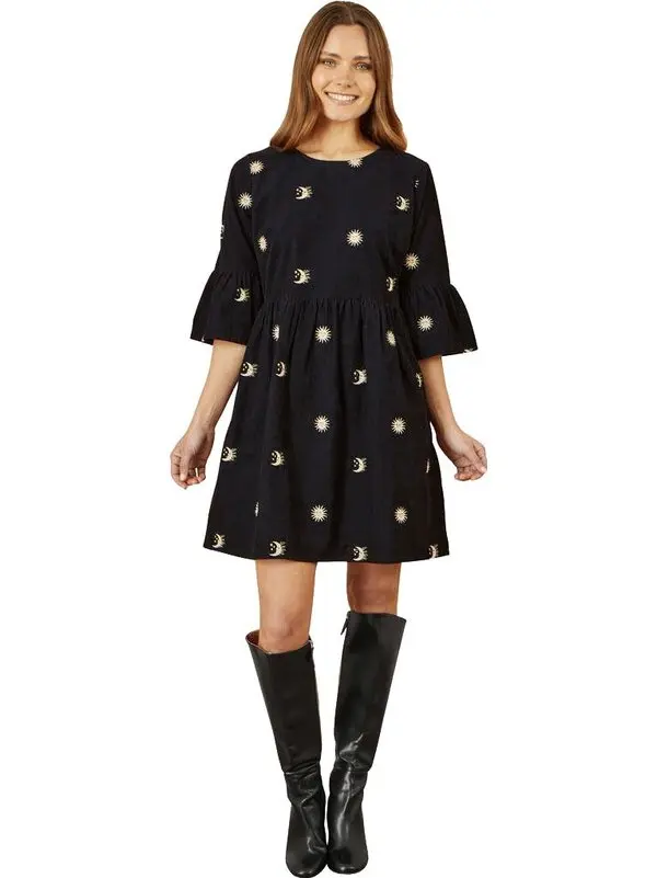 YUMI Cosmic Embroidered Cord Mini Dress - Black