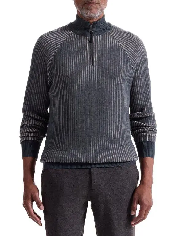 Bugatchi Merino Wool Quarter-zip Polo Sweater - Zinc