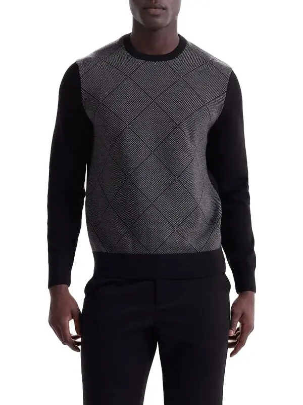 Bugatchi Diamond Merino Wool Sweater - Black