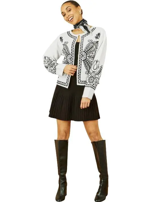 YUMI Knitted Folk Edge To Edge Cardigan - Ivory