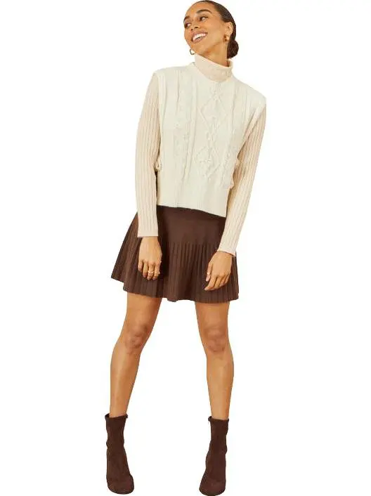 YUMI Floral Cable Knit Pullover With Side Tie Detail - Ivory