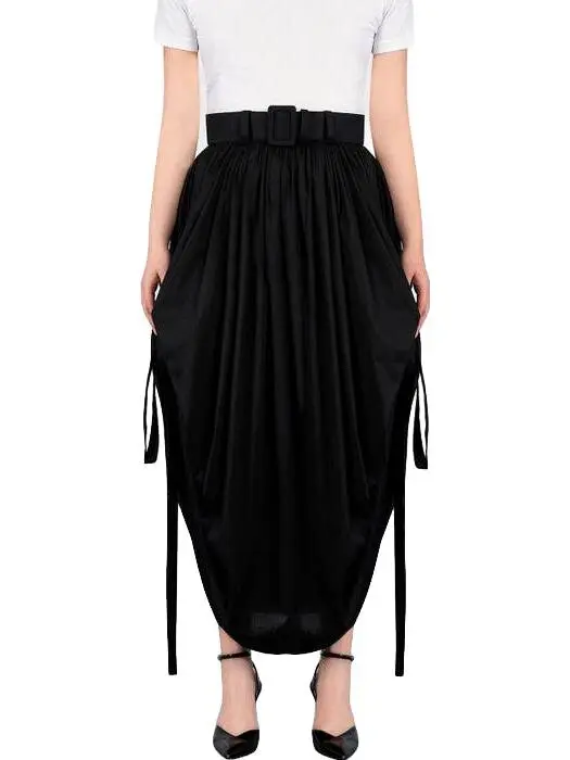 LAURA APARICIO Cotton Midi Skirt With Belt - Black