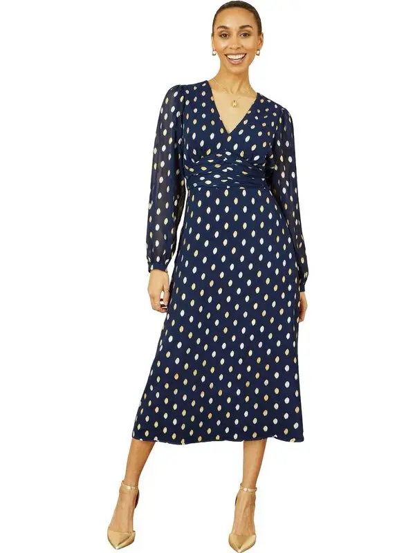 YUMI Foil Print Midi Dress - Navy