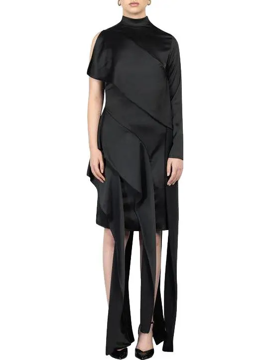 LAURA APARICIO Asymmetric Volant Dress - Black