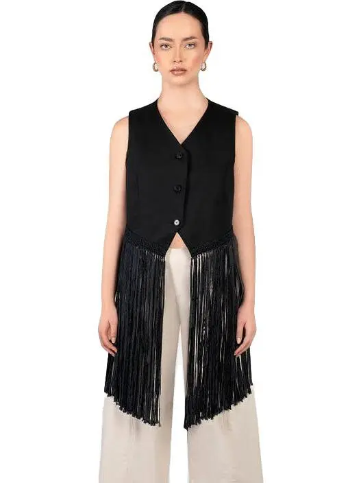 LAURA APARICIO Macrame Gillet Top - Black