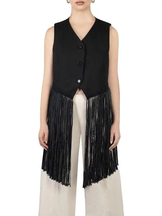 LAURA APARICIO Macrame Gillet Top - Black