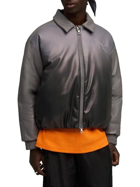 PUMA Oversized Faux Leather Bomber Jacket - Shadow Gray