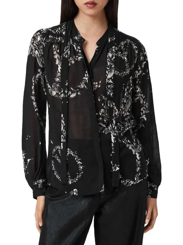 ALLSAINTS Hilda Bird Print Shirt - Flight Black