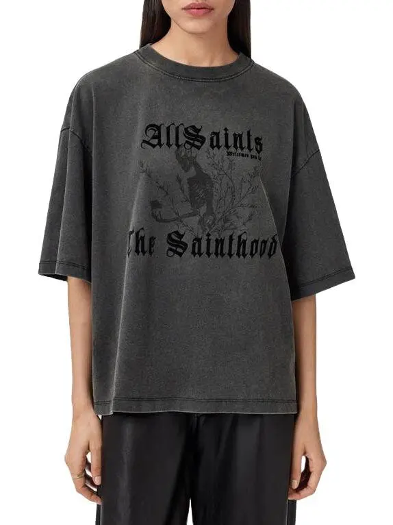 ALLSAINTS Novus Amelie Cotton Graphic T-shirt - Washed Black