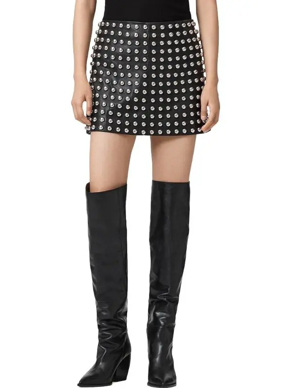 ALLSAINTS Wilder Stud Embellished Leather Miniskirt - Black