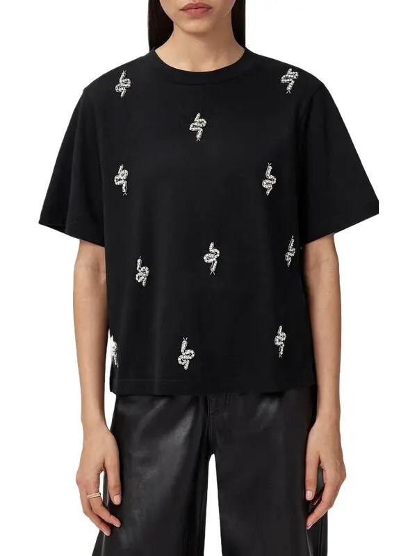 ALLSAINTS Rhea Lisa Embellished Graphic T-shirt - Black