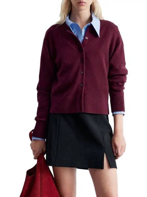 & Other Stories Wool And Cotton Crewneck Cardigan - Burgundy