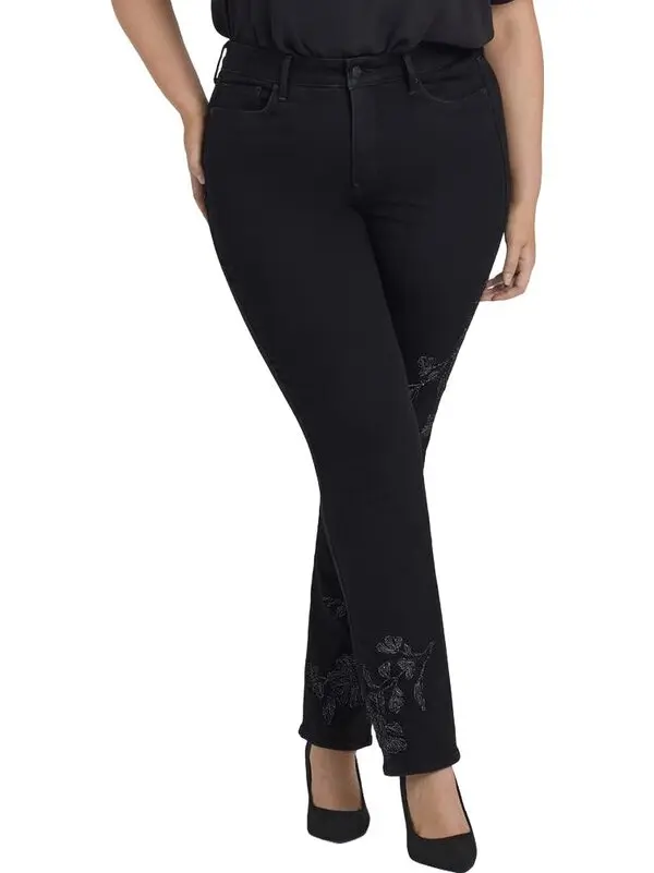 NYDJ Marilyn High-waist Embroidered Straight-leg Jeans - Black Rinse