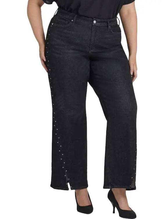NYDJ Teresa Rhinestone Split Hem Wide Leg Jeans - French Nightfall