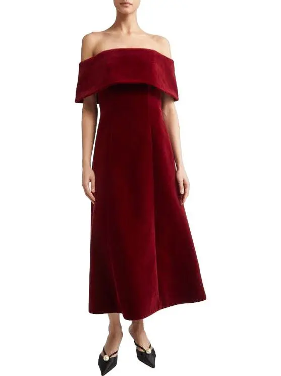 EMILIA WICKSTEAD Carita Off-the-shoulder Velvet Gown - Burgundy