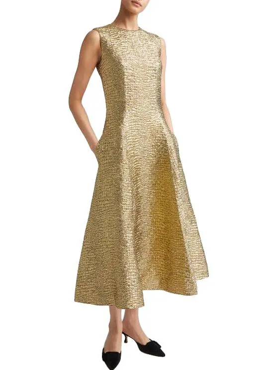EMILIA WICKSTEAD Mara Metallic Seersucker Fit & Flare Gown - Gold