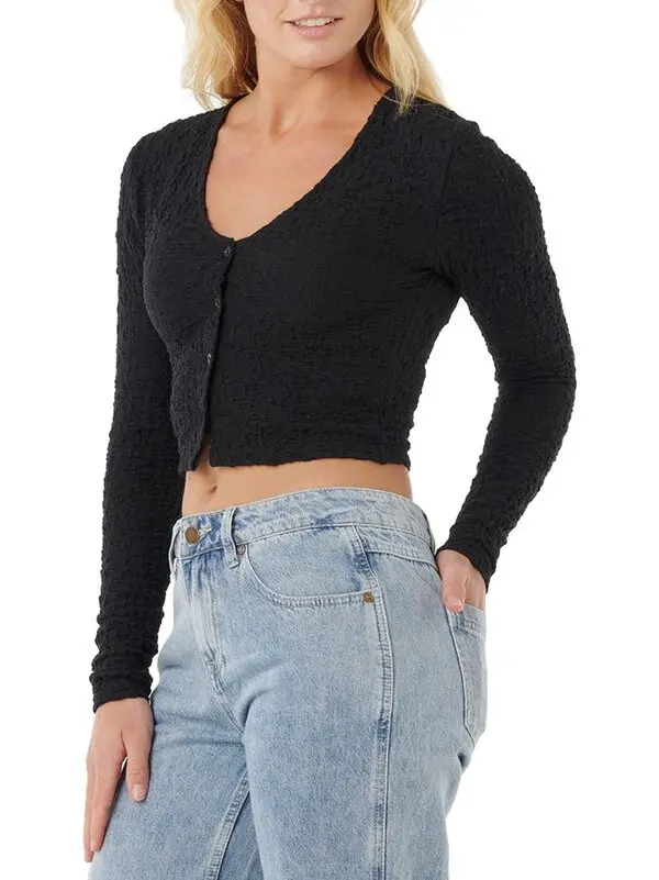 Rip Curl Textured Long Sleeve Crop Top - Black