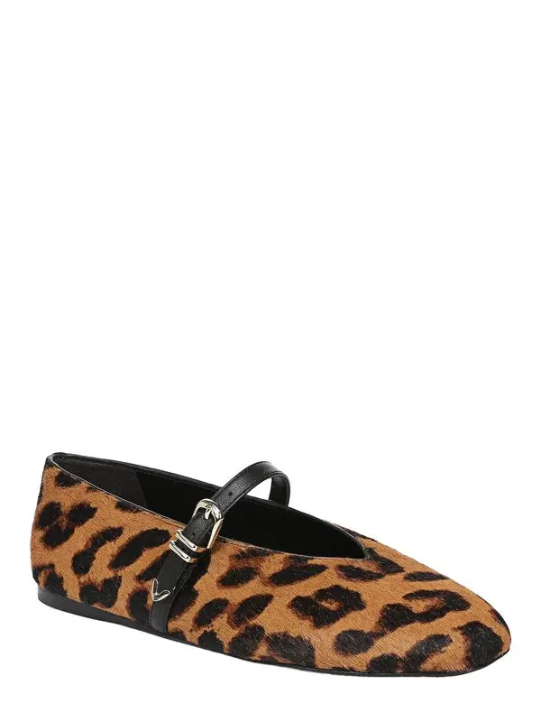 FAVORITE DAUGHTER Margot Genuine Calf Hair Mary Jane Flat - Brandy Brown Leopard Print