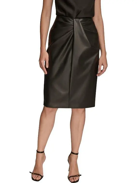 Donna Karan New York Drape Detail Faux Leather Pencil Skirt - Black