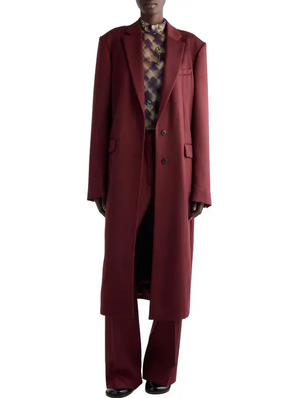 Dries Van Noten Raftan Wool Gabardine Longline Coat - Brique