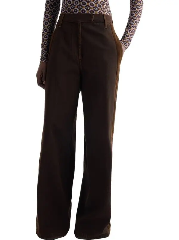 Dries Van Noten Penn Velvet Stripe Wide Leg Denim Trousers - Brown