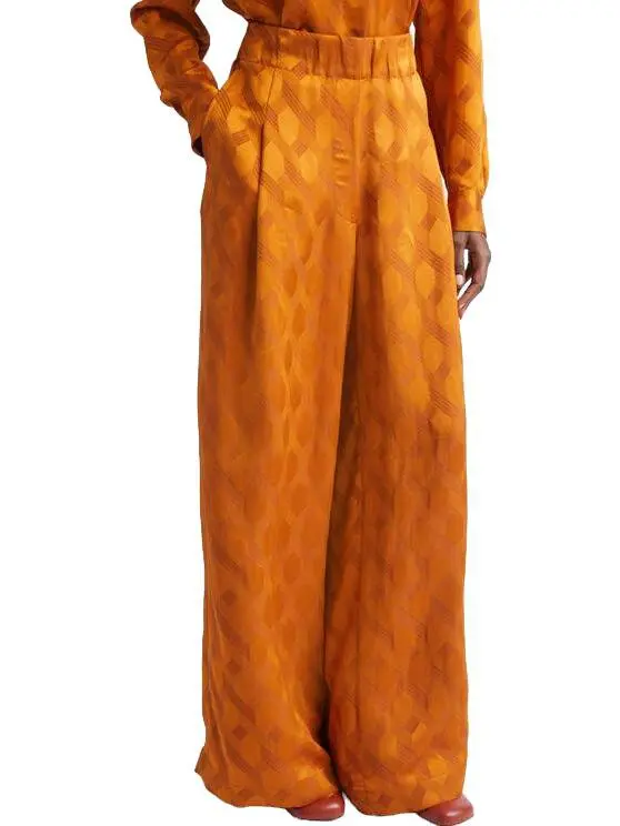 Dries Van Noten Pila Pleated Jacquard Satin Wide-leg Pants - Orange