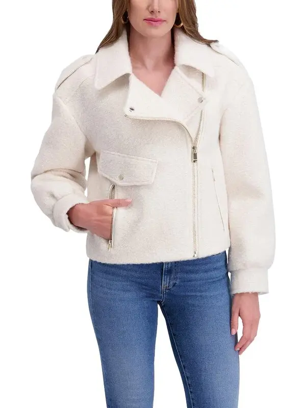 Kensie Bouclé Moto Jacket - Ivory