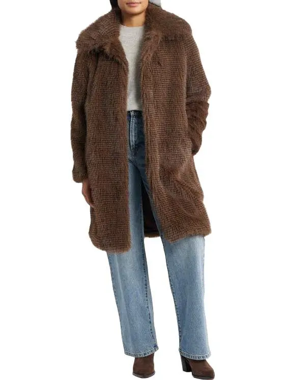 Bernardo Long Faux Fur Coat - Brown Mix