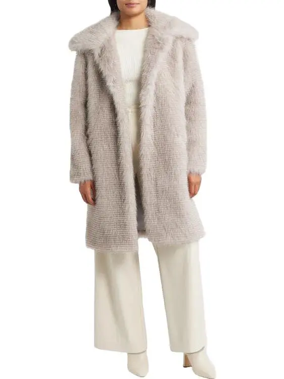 Bernardo Long Faux Fur Coat - Light Grey Mix