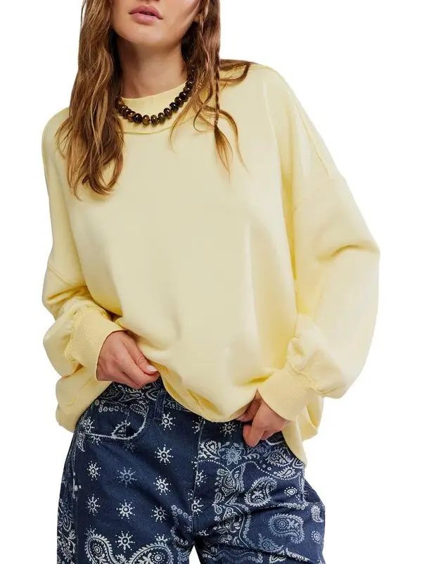 Free People Palm Springs Mock Neck Cotton Fleece Sweatshirt - Banana Cream