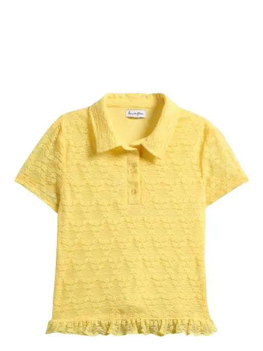 LOVE, FIRE Lace Polo Top With Ruffle Hem - Lemon Meringue