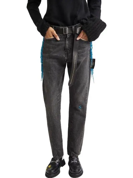 UNDERCOVERISM Beaded Fringe Trim Jeans - Black