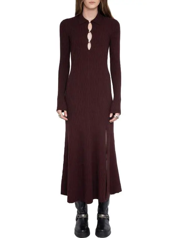 Zadig&Voltaire Lysasa Crystal Button Merino Wool-blend Sweater Dress - Burgundy