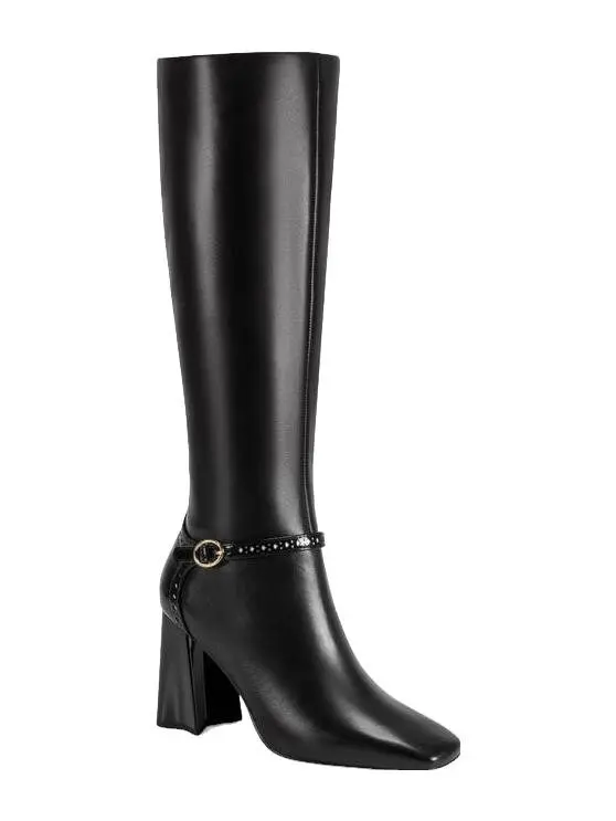 Karl Lagerfeld Paris Shreya Sculpted Block Heel Knee High Boots - Black/bright White