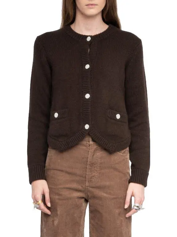 Zadig&Voltaire Westia Rhinestone Button Cashmere Cardigan - Dark Chocolate