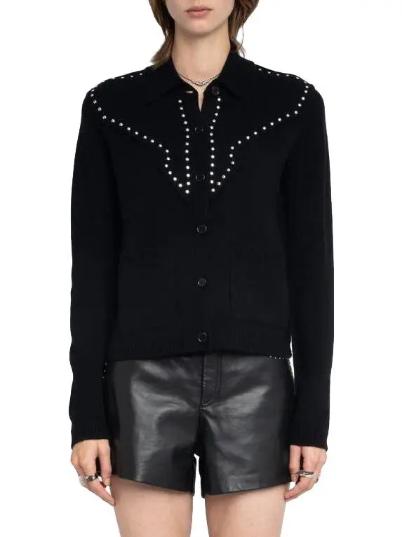 Zadig&Voltaire Adany Stud-detailed Wool & Cashmere Cardigan - Black