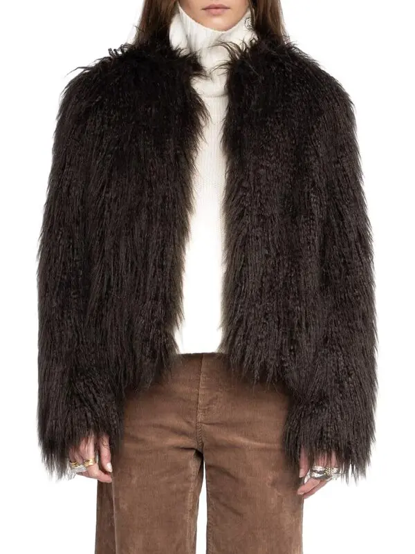 Zadig&Voltaire Freddie Faux Fur Coat - Dark Chocolate