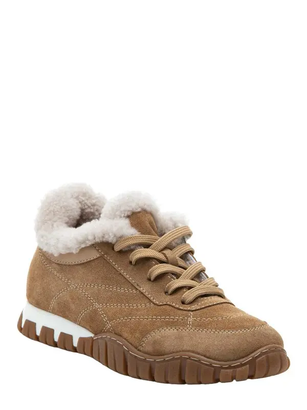 275 CENTRAL Genuine Shearling Lined Suede Sneakers - Chestnut