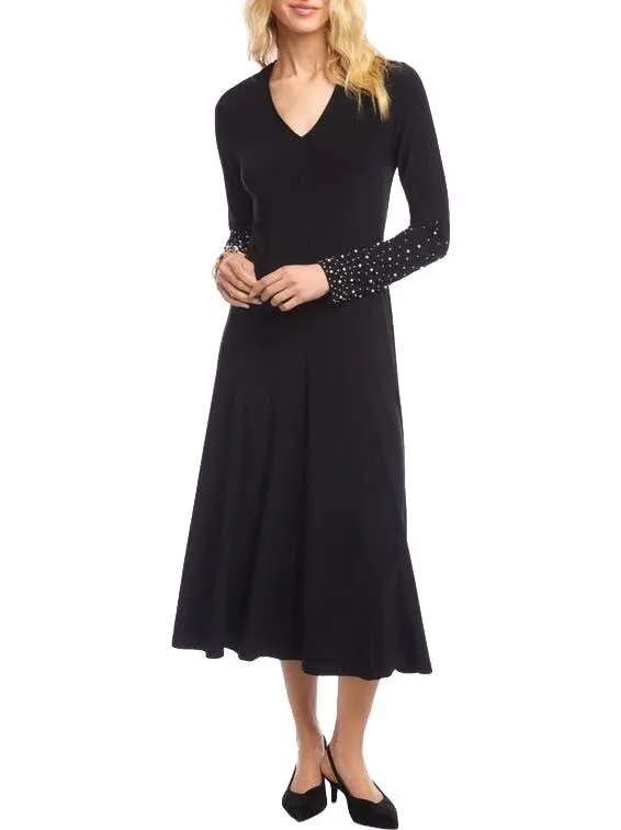 Karen Kane Embellished Long Sleeve Midi Dress - Black