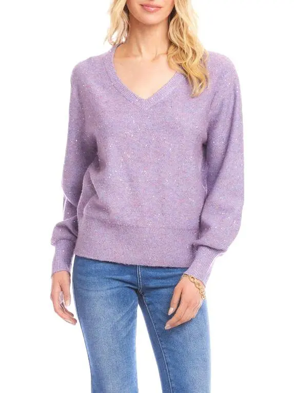 Karen Kane Sequin V-neck Sweater - Lavender