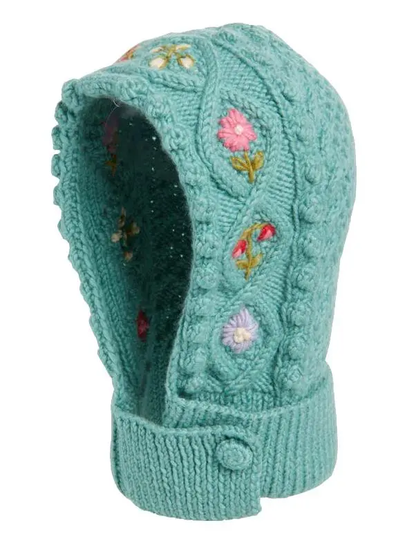 FRENCH KNOT Tilly Embroidered Wool Hood - Turquoise