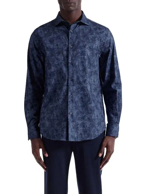 Bugatchi Axel Trim Fit Abstract Floral Cotton Button-up Shirt - Night Blue