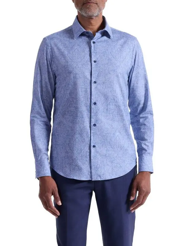 Bugatchi Julian Shaped Fit Paisley Cotton Button-up Shirt - Cobalt