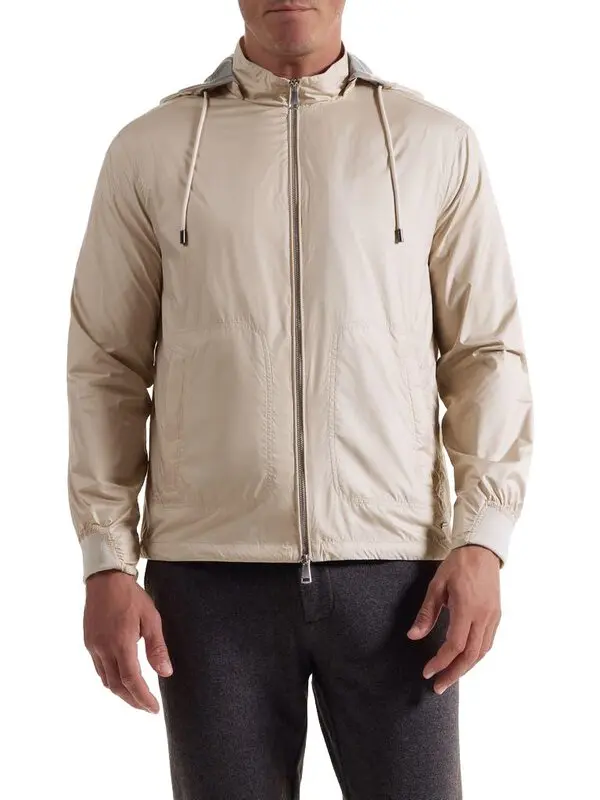 Bugatchi Water Repellent Windbreaker With Removable Hood - Limestone